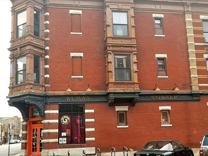 The historic brick building housing Kuma's Corner stands like a culinary beacon in Chicago, promising metal music and meat in equal measure.