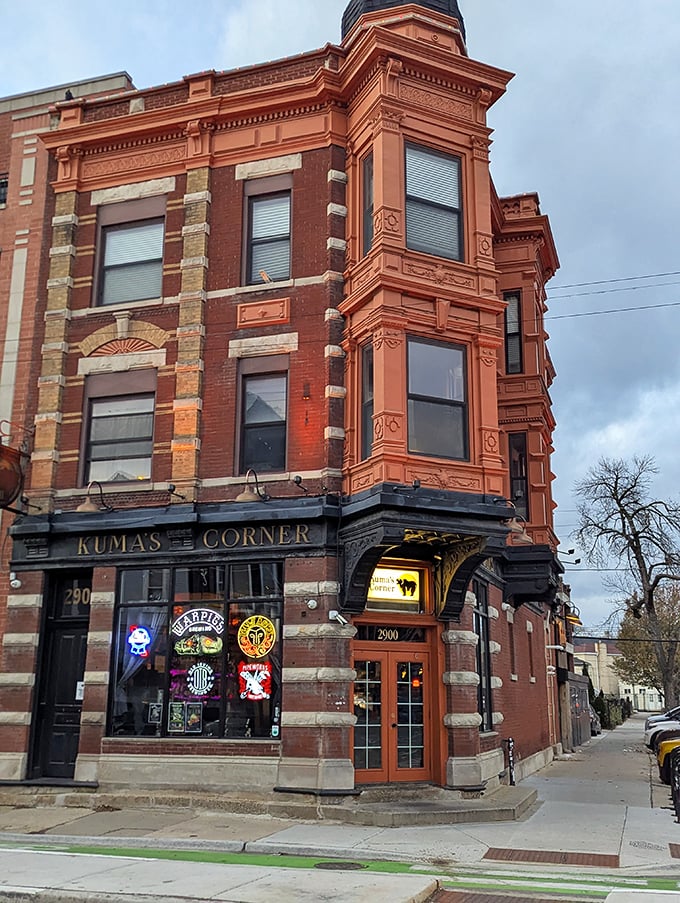 The historic brick building housing Kuma's Corner stands like a culinary beacon in Chicago, promising metal music and meat in equal measure.