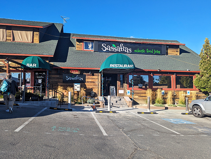 Sassafras stands proud in Carson City, its rustic wooden exterior and green awnings promising culinary adventures within. The name alone suggests something magical is cooking inside.