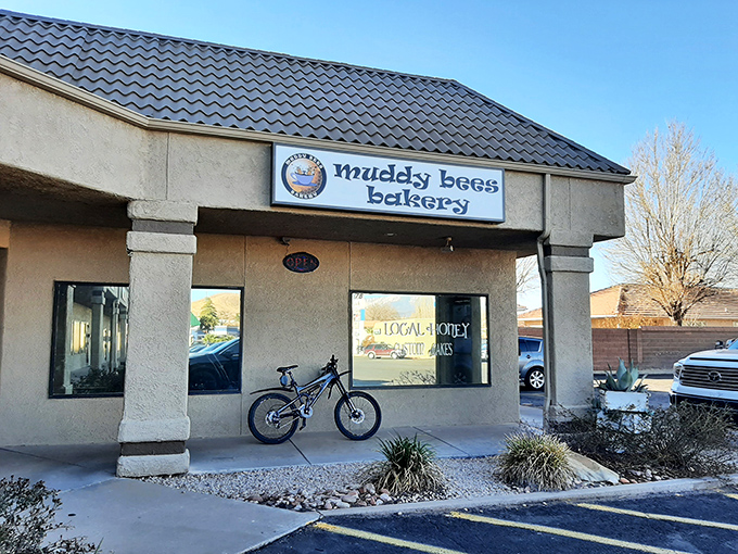 The unassuming exterior of Muddy Bees Bakery hides a wonderland of carb-laden treasures. Those honeycomb designs aren't just decoration—they're a warning sign for your willpower.