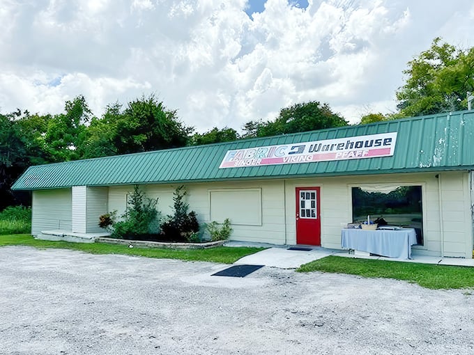 Don't let the modest exterior fool you—behind that unassuming facade lies a textile wonderland that would make Project Runway contestants weep with joy.