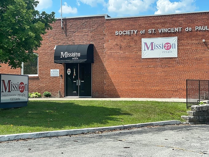 The unassuming brick exterior of Mission 27 Resale belies the wonderland of treasures within, like finding the entrance to Narnia in an ordinary wardrobe.