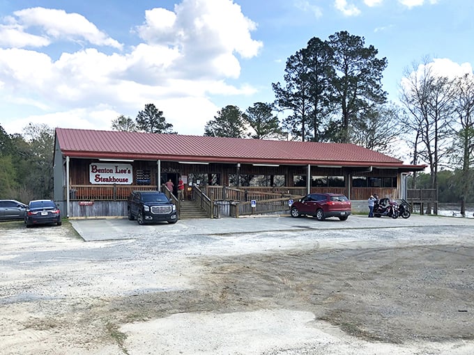 Exterior: Don't judge this book by its cover—behind that humble red roof and wooden porch lies a carnivore's paradise worth every mile of your rural detour.