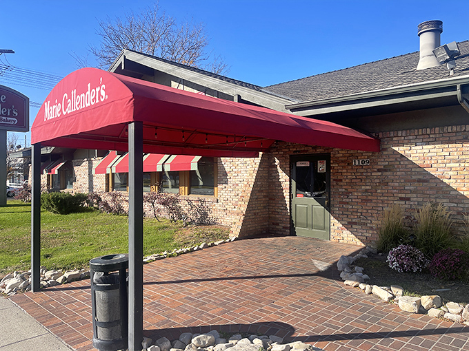 The iconic red awning beckons like a culinary lighthouse, promising comfort food salvation after a long day of Utah adventures.