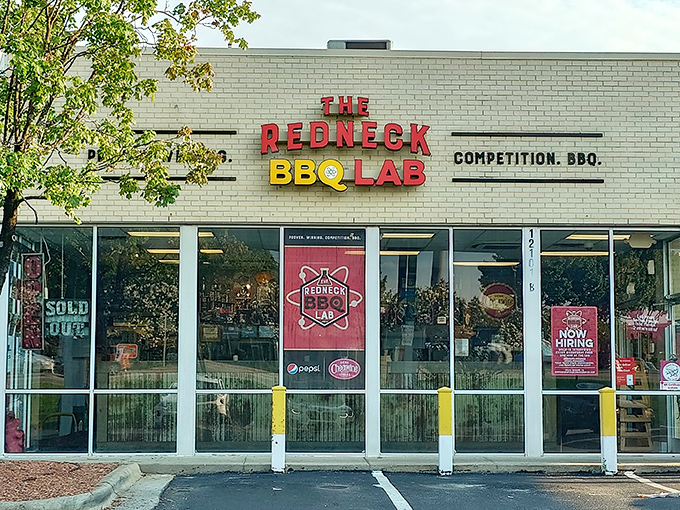 The modest storefront belies the flavor explosion waiting inside – where "Competition. BBQ." isn't just a tagline, it's a scientific promise.
