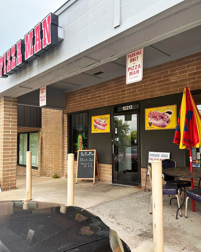 The unassuming storefront of The Pizza Man might not stop traffic, but trust me—this modest brick facade hides Chicago-style treasures worth a special trip.