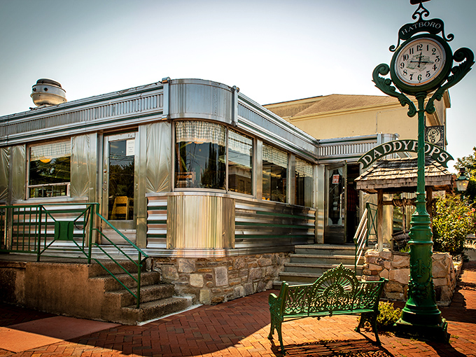 The gleaming stainless steel exterior of Daddypops isn't retro by design—it's retro because it's the real deal, a chrome time capsule on York Road.