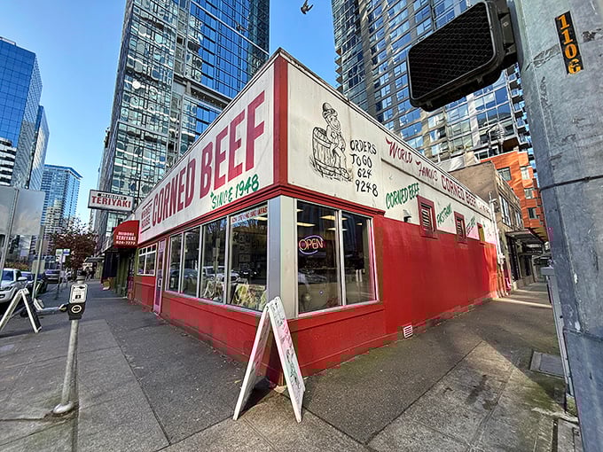 Like a culinary time capsule among Seattle's glass towers, this red-and-white storefront has been proudly declaring its corned beef allegiance since 1948.