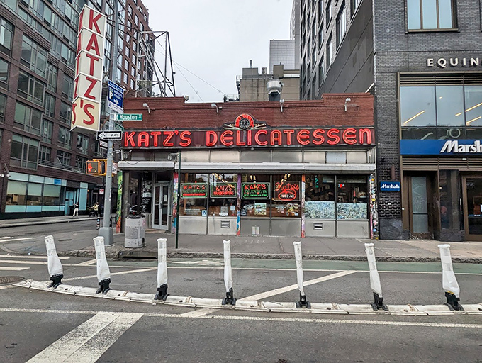 The iconic neon sign of Katz's has welcomed hungry New Yorkers since 1888. Some landmarks are famous for their architecture; this one's famous for its pastrami.