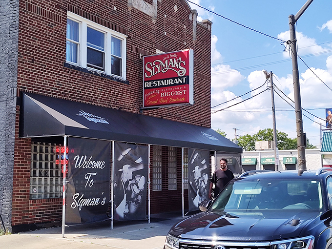 The brick facade of Slyman's stands like a temple to sandwich artistry, promising delicious revelations within its unassuming walls.
