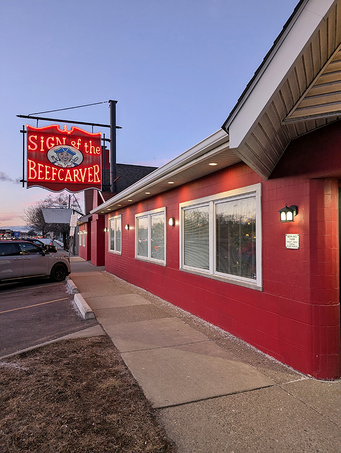 The warm wooden beams and rustic brick walls of Beefcarver aren't trying to impress Instagram—they're too busy making you feel instantly at home.