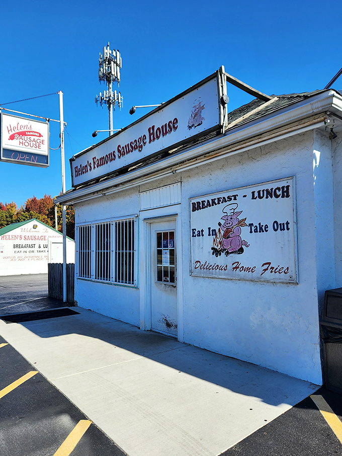 The unassuming white building with "Helen's Famous Sausage House" emblazoned across the top isn't trying to impress you—until you taste what's inside.