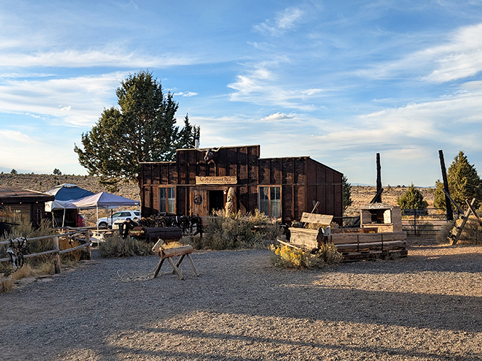 The ultimate destination dining experience sits unassumingly in Oregon's high desert, where the rustic exterior promises authentic Western hospitality inside.