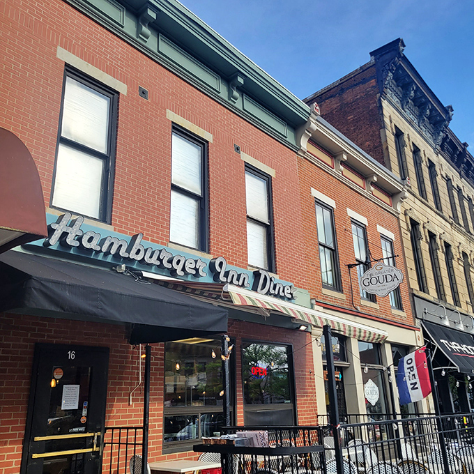 The brick façade and vintage signage of Hamburger Inn Diner stands as a time capsule on Delaware's main drag, promising comfort and nostalgia with every visit.