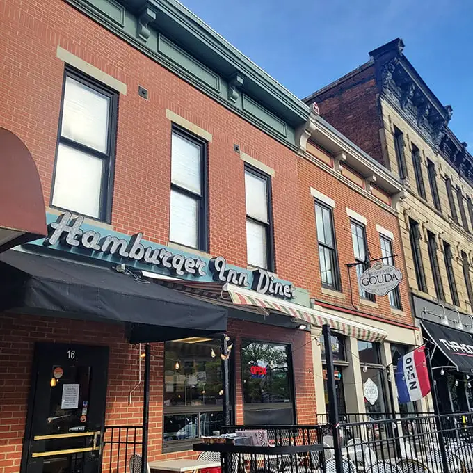 The brick façade and vintage signage of Hamburger Inn Diner stands as a time capsule on Delaware's main drag, promising comfort and nostalgia with every visit.