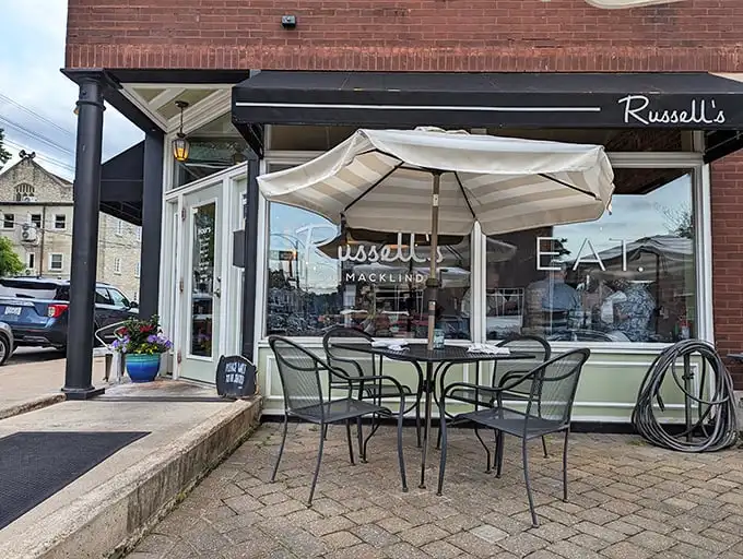 The classic red brick facade of Russell's on Macklind stands like a delicious sentinel in St. Louis' Southampton neighborhood, complete with inviting outdoor seating.