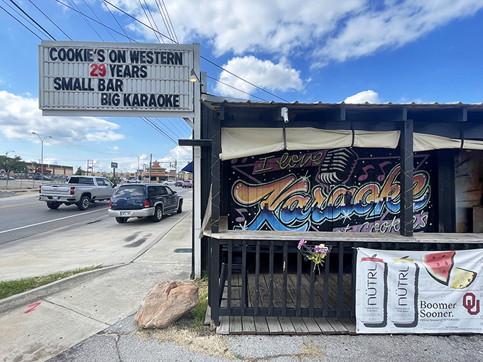 "Small bar, big personality" isn't just a slogan at Cookie's on Western—it's truth in advertising with that giant Coop 66 beer can standing sentinel.