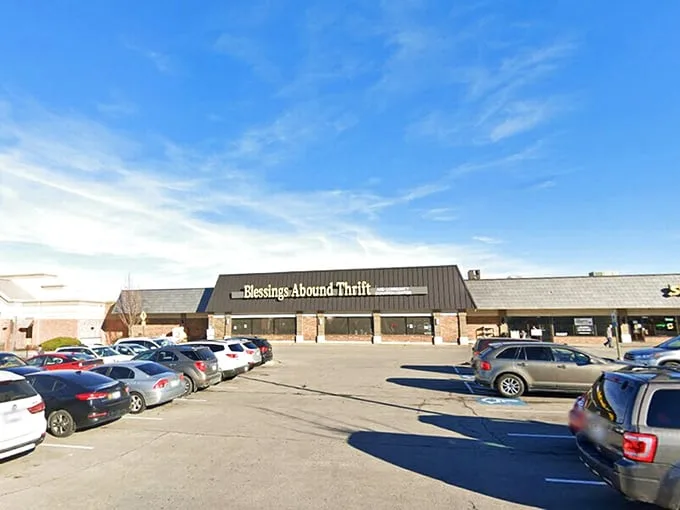 The black-and-yellow beacon of Blessings Abound stands proud in Overland Park, promising treasure hunters the thrill of the unexpected inside.