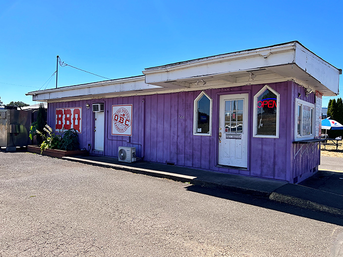 The purple palace of pork! Oregon Barbecue Company's humble exterior belies the smoky treasures waiting inside this Albany landmark.