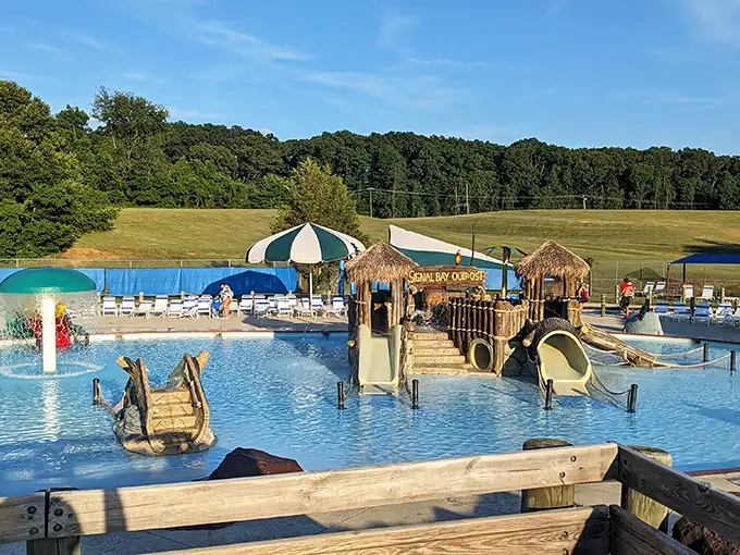 The tropical paradise of Signal Bay beckons with its shallow waters and playful structures—proof that Virginia can do "island getaway" without the airfare.