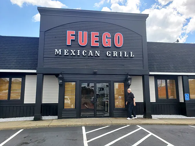 The understated exterior belies the flavor explosion waiting inside. Fuego's sleek black facade with bold red lettering makes a confident statement without the neon sombrero clichés.