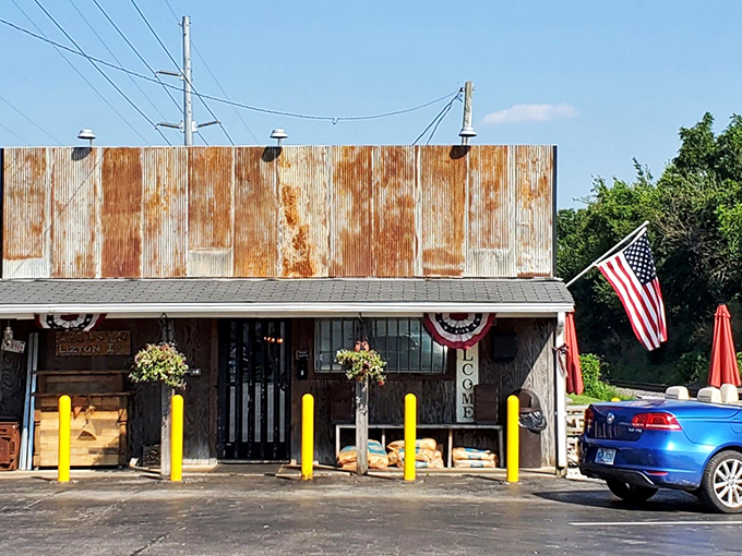 The rusted metal exterior isn't a gimmick—it's a promise. Authentic barbecue happens behind those weathered walls, where smoke signals spell "paradise."