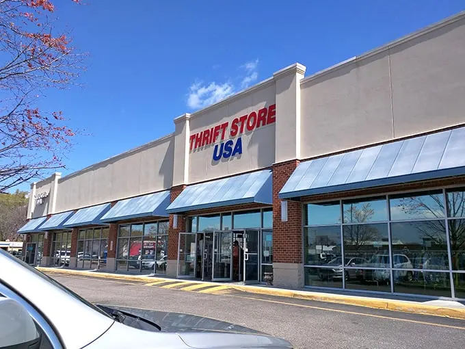 The unassuming exterior of Thrift Store USA belies the treasure trove within—like finding a Michelin-starred restaurant in a strip mall.