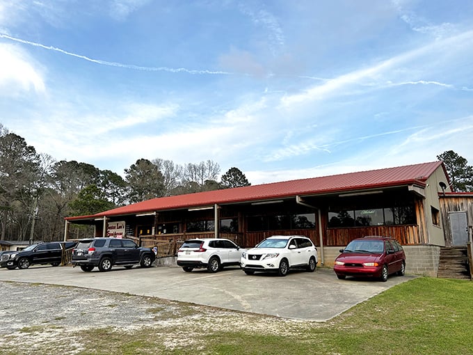Don't judge this book by its cover—behind that humble red roof and wooden porch lies a carnivore's paradise worth every mile of your rural detour.