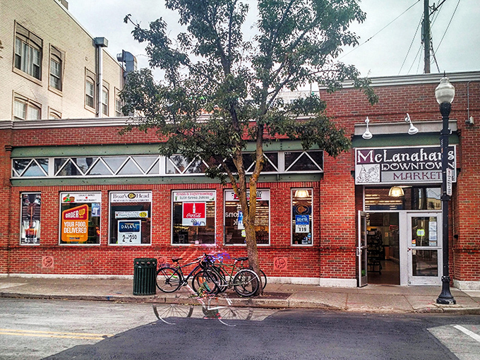 McLanahan's brick exterior stands unassumingly on College Avenue, a modest façade hiding culinary treasures that have sustained generations of Penn Staters.