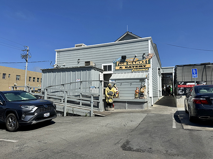 The unassuming exterior of Phil's Fish Market belies the culinary treasures within. Like finding a pearl in an oyster, this weathered facade houses seafood magic.