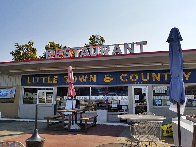Little Town & Country Restaurant looks unassuming, but that packed parking lot tells the real story—culinary treasures await inside.