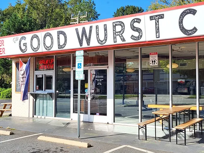 The glowing sign cuts through Charlotte's night like a beacon for the sandwich-deprived. No fancy frills, just the promise of German-inspired delights waiting inside.