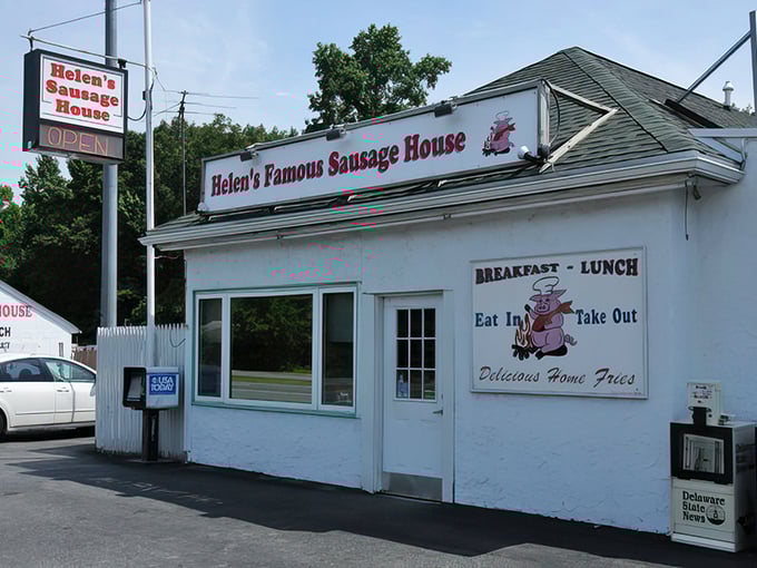 The unassuming white building with "Helen's Famous Sausage House" emblazoned across the top isn't trying to impress you—until you taste what's inside.