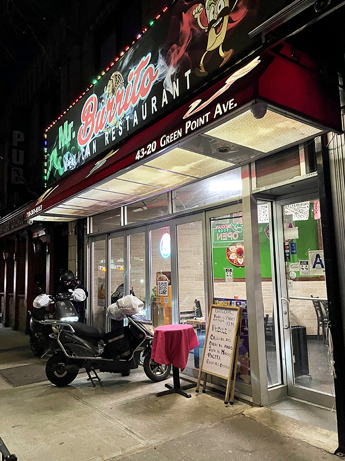 The unassuming storefront of Mr. Burrito in Sunnyside – proof that culinary treasures often hide behind modest facades.