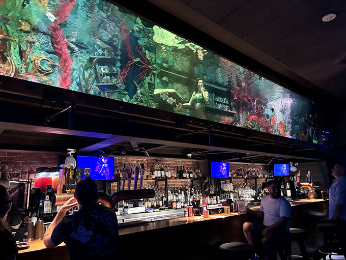The unassuming brick exterior of Dive Bar belies the underwater fantasy waiting inside. Like finding Narnia in a wardrobe, but wetter.