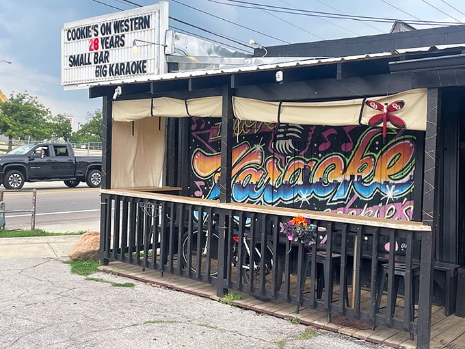 "Small bar, big personality" isn't just a slogan at Cookie's on Western—it's truth in advertising with that giant Coop 66 beer can standing sentinel. 