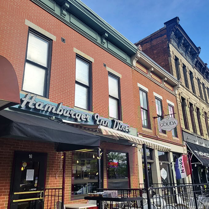 The brick façade and vintage signage of Hamburger Inn Diner stands as a time capsule on Delaware's main drag, promising comfort and nostalgia with every visit.