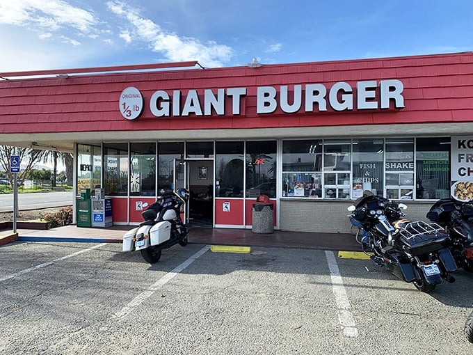 The iconic red-roofed Original Giant Burger stands like a beacon of burger hope on the San Leandro landscape. Simple, straightforward, and promising exactly what you need.
