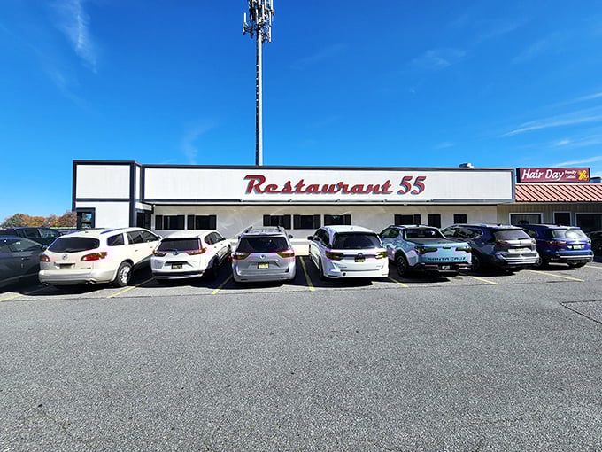 The unassuming storefront of Restaurant 55 proves once again that culinary treasures often hide in plain sight along Delaware's highways.