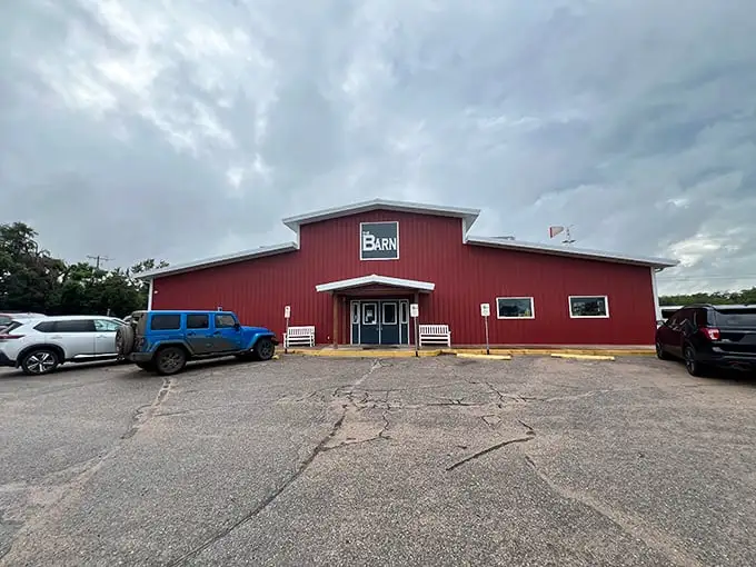 The bright red exterior isn't just farm-chic architecture—it's a beacon of hope for hungry travelers crossing the Kansas prairie. Pure roadside magnetism.