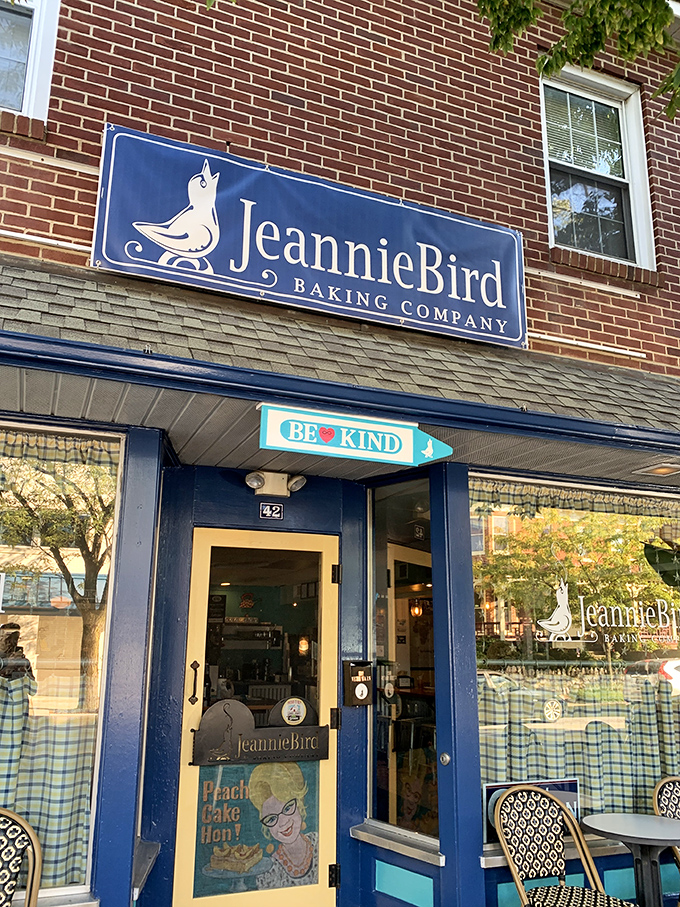 The cheerful blue storefront of JeannieBird beckons like a culinary lighthouse on Westminster's Main Street, complete with charming sidewalk seating for prime people-watching.