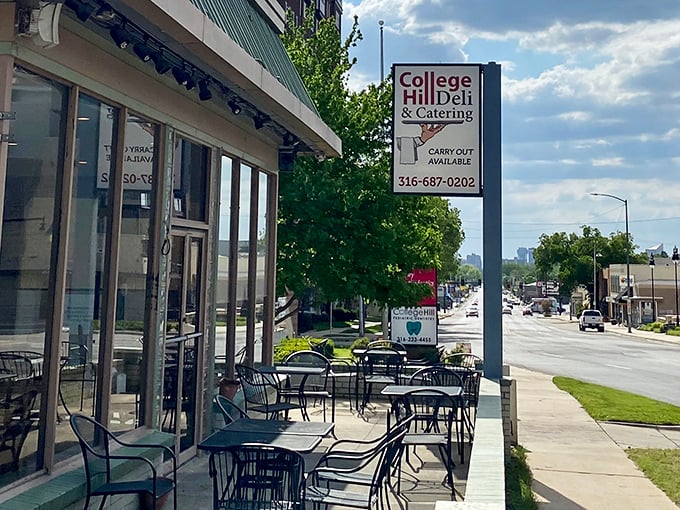 The unassuming storefront of College Hill Deli beckons with promise – large windows revealing the culinary treasures within and outdoor seating for perfect people-watching.