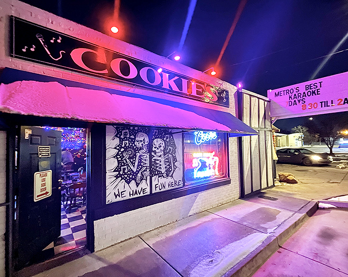 "Small bar, big personality" isn't just a slogan at Cookie's on Western—it's truth in advertising with that giant Coop 66 beer can standing sentinel.