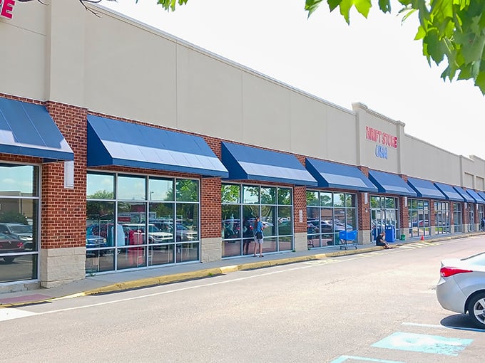 The unassuming exterior of Thrift Store USA belies the treasure trove within—like finding a Michelin-starred restaurant in a strip mall.