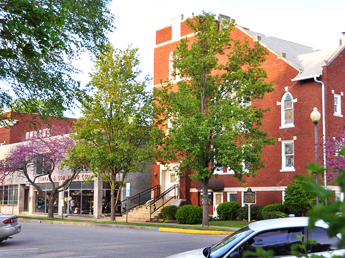 Downtown Corydon's brick buildings stand as living witnesses to Indiana history, where modern businesses thrive within walls that have stories to tell.