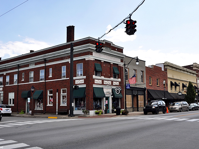 Historic brick buildings stand sentinel at Bardstown's crossroads, where time slows down and bourbon stories are just beginning to unfold.