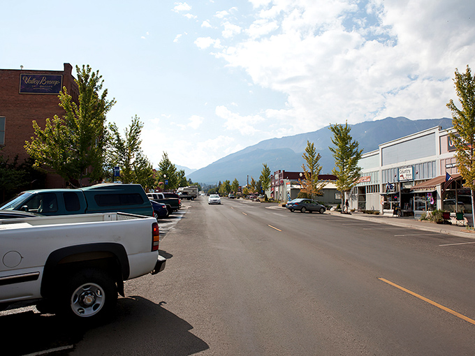 Main Street simplicity with mountain majesty as the backdrop—Joseph's downtown somehow makes even pickup trucks look like they're posing for a postcard.
