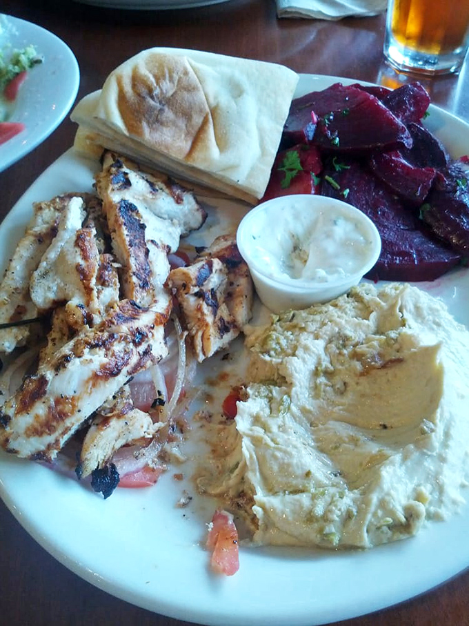 Grilled chicken, roasted beets, and hummus – the Mediterranean trinity that makes you wonder why you ever ate anything else.