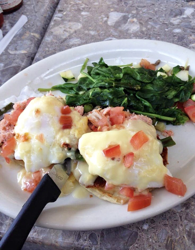 Benedict with a coastal upgrade. Those crab cakes aren't just sitting there—they're showing off their San Pedro harbor credentials.