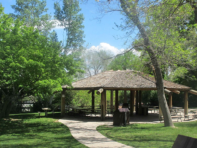 Under Genoa's shaded pavilion, even a simple picnic becomes a resort-worthy experience with the Sierra Nevada as your dining companion.